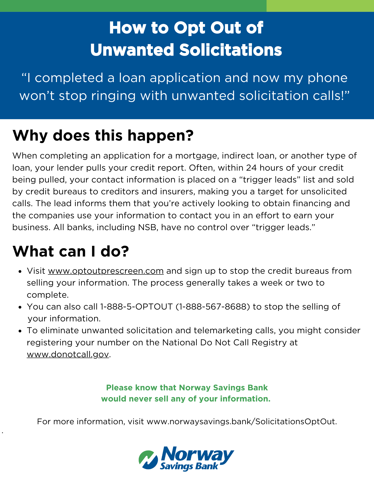 How to Opt Out of Unwanted Solicitations - Norway Savings Bank